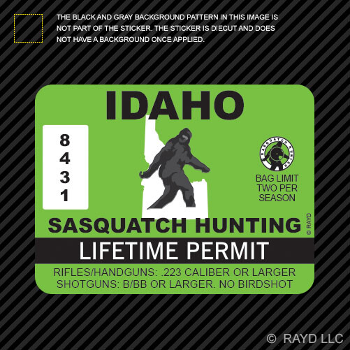 Idaho Sasquatch Hunting Permit Sticker Die Cut Decal Bigfoot 13igfo0T ...