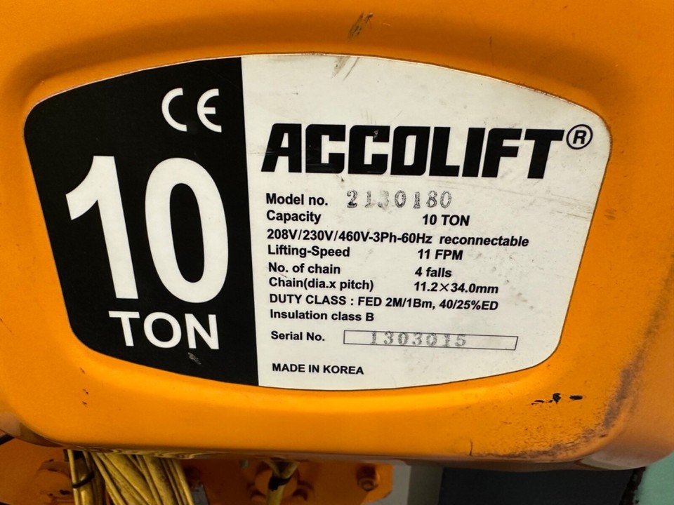 ACCOLIFT 10 Ton Electric Chain Hoist 20 Feet of Lift Free Freight | eBay