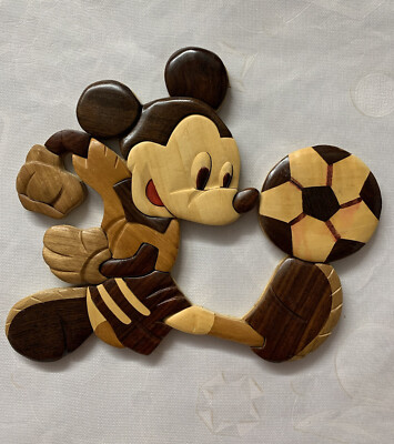 Wooden Intarsia Soccer Mickey Mouse Sports Disney Art Plaque Picture ...