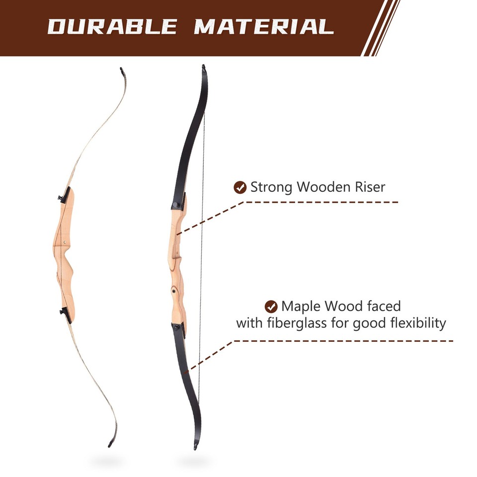 65" Recurve Long Bow Draw Right Hand Traditional Archery Hunting Take ...