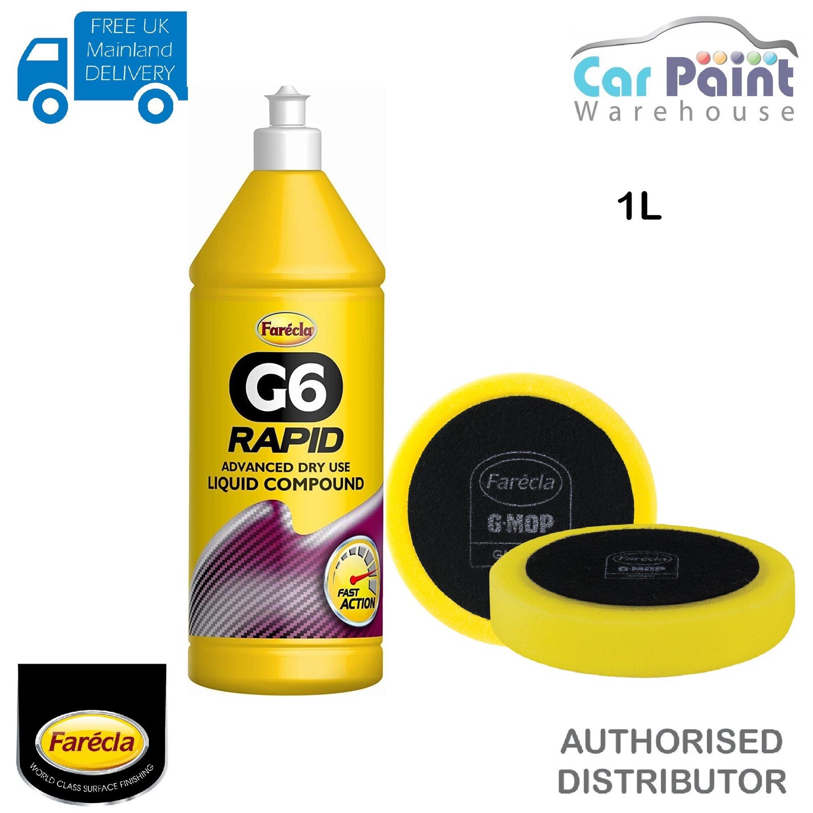 Farecla G6 Rapid Grade Liquid Cutting Compound 1L + GMC612 Foam Mop ...