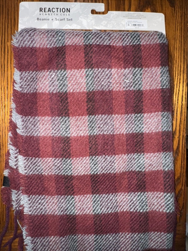 Kenneth Cole Reaction Men's Beanie & Scarf Set, Burgundy/Grey, One Size ...