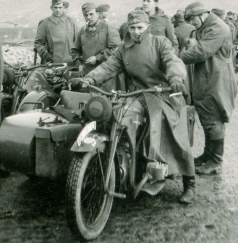 German Kradmelder dispatch riders and motorcycles with sidecars, WWII ...