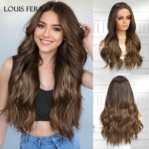LOUIS FERRE 13x6 Lace Wigs Brown Human Hair Long Wavy Curly Wigs for ...