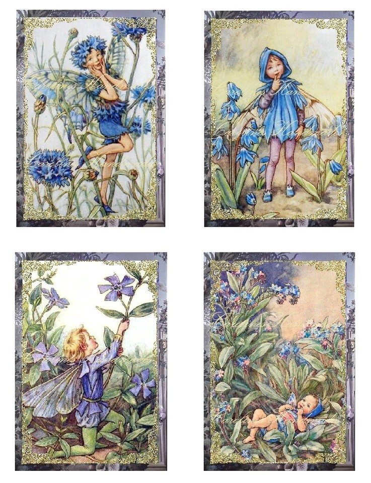 Vintage Blue Flower Fairies Designer MULTI-SIZE SET Cotton Fabric Quilt ...