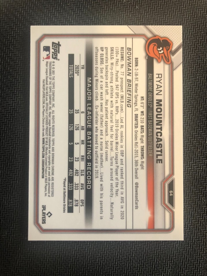 Ryan Mountcastle Rookie Card #/299 - 2021 Bowman Chrome Fuschia ...