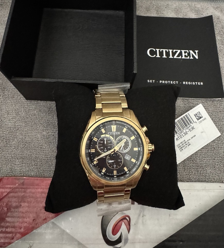 Citizen Weekender Chronograph Eco-Drive Gold Black Dial Watch Mens ...