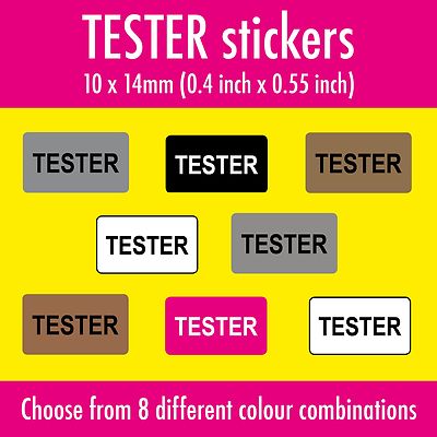 Silver 8 x 14mm (0.4 x 0.55 inch) 'Tester' Stickers Labels - Choose ...