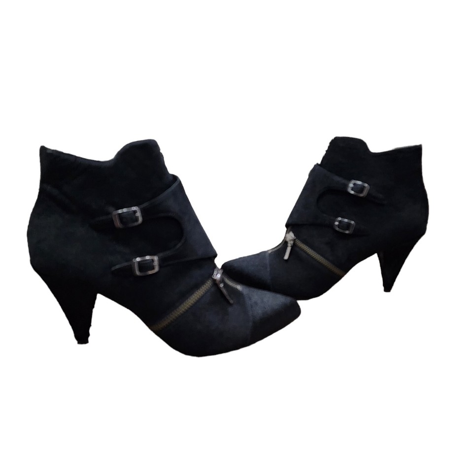 Belle Sigerson Morrison Calf Hair Buckle Zip Ankle Boots Heels Black 9 ...