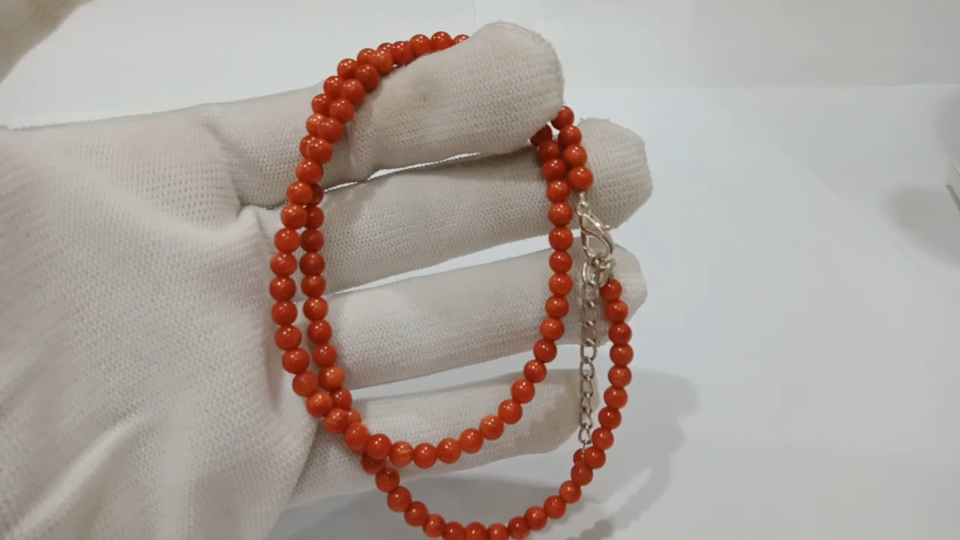 Dainty Natural Red Coral Plain Round Beads Necklace with Silver Plated ...
