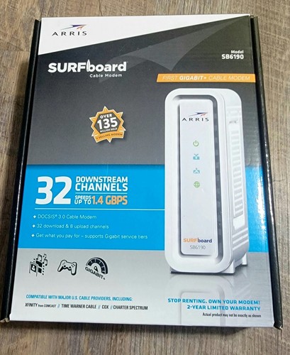ARRIS Surfboard SB6190-RB DOCSIS 3.0 Cable Modem, White "NO POWER CABLE ...