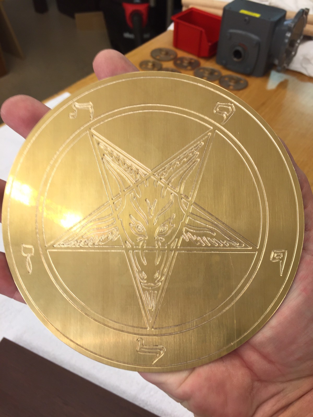 PAIR 6" BAPHOMET BRASS MEDALLION GOAT HEAD INVERTED PENTAGRAM ...