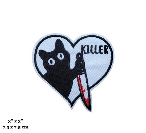 Black Cat With Knife Funny Killer Cat Meme Heart Embroidered Iron On Patch | eBay