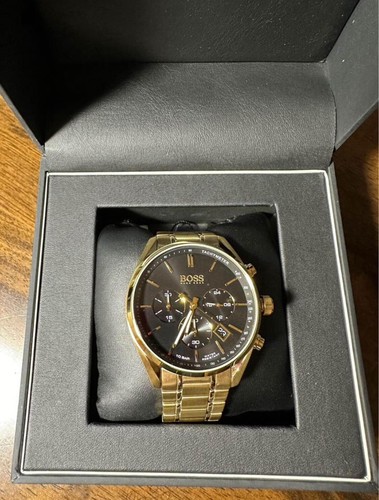 Hugo Boss Champion Black Dial Gold Steel Strap Watch For Men - 1513848 ...