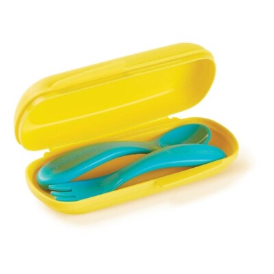 New Tupperware Toddler Baby Cutlery Set Spoon and Fork with Case Blue ...