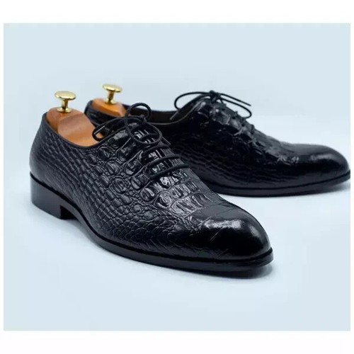 Handmade Black Alligator Text Shoes Black Crocodile Text Dress Shoes ...