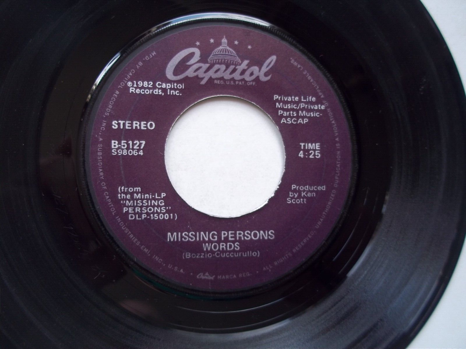 MISSING PERSONS - Words / Hello, I Love You - 45 RPM Record 7" Single ...