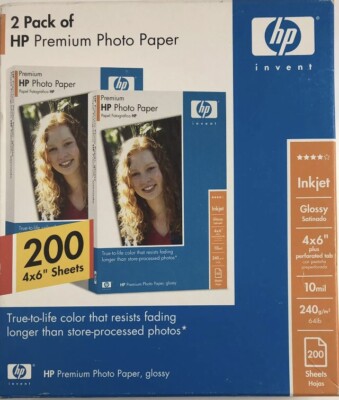 HP Premium Photo Paper ~ 2 Pack ~ Glossy ~ 4x6 200 Sheets ~ Inkjet ...