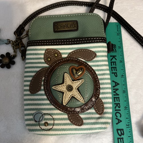 Chala Sea Turtle Crossbody Bag Wallet Traved Turquoise Brown Vegan ...