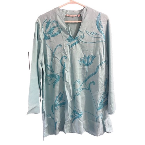 Soft Surroundings Turquoise Embroidered Tunic Top Blouse Women’s Sz L V ...