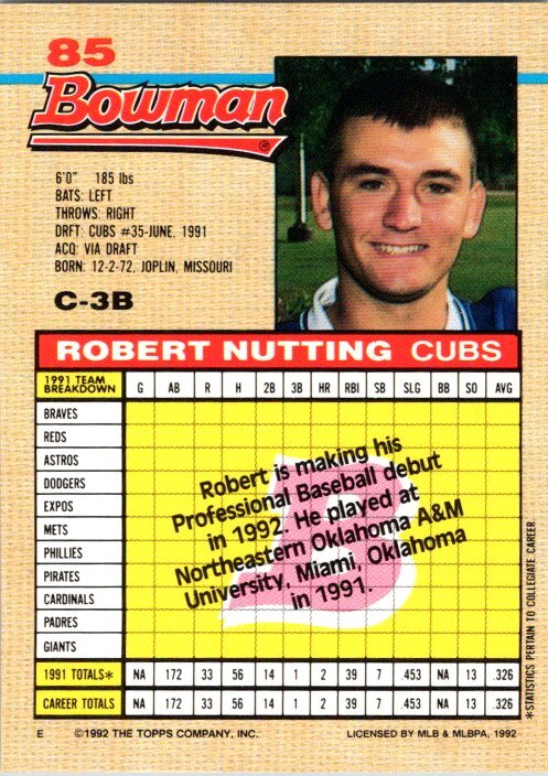 1992 Bowman - RC #85 Robert Nutting | eBay