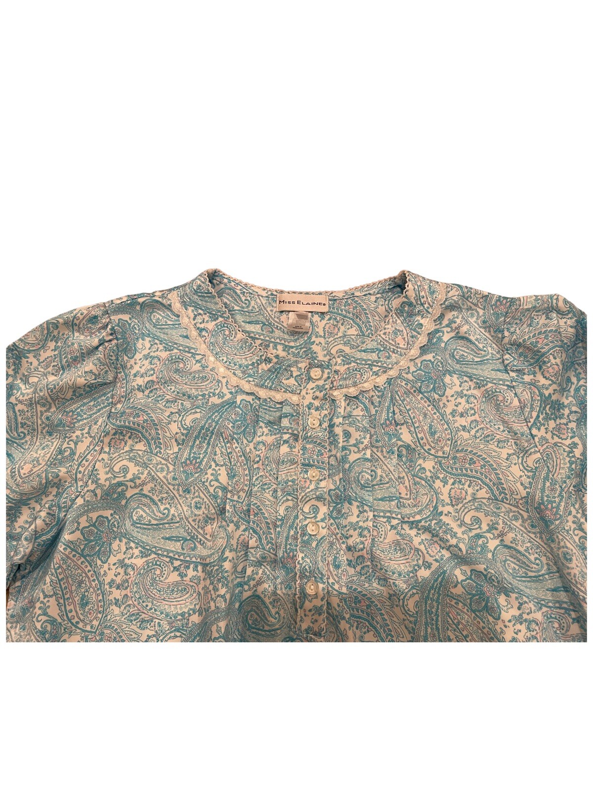 Miss Elaine Soft Blue & White Paisley Nightgown, Size… - Gem