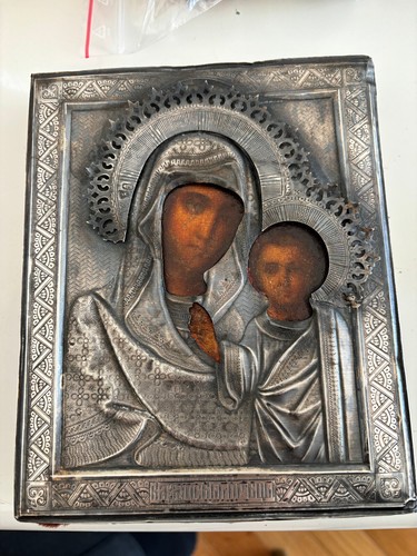 ANTIQUE RUSSIAN ICON MOTHER OF KAZAN SILVER RIZA 84 7 " x 5 1/2 "c 1880 ...
