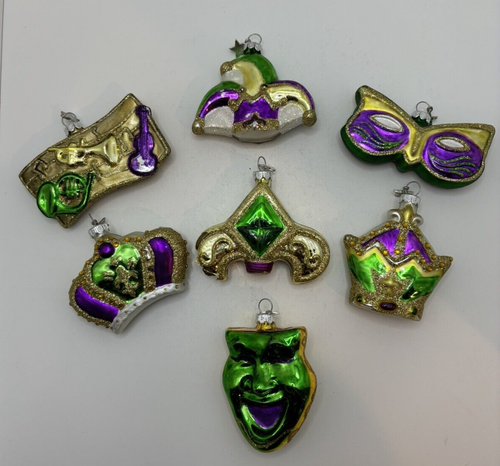 Mixed Lot of 7 Blown Glass Masks, Crowns, Jester Hat, Mardi Gras ...