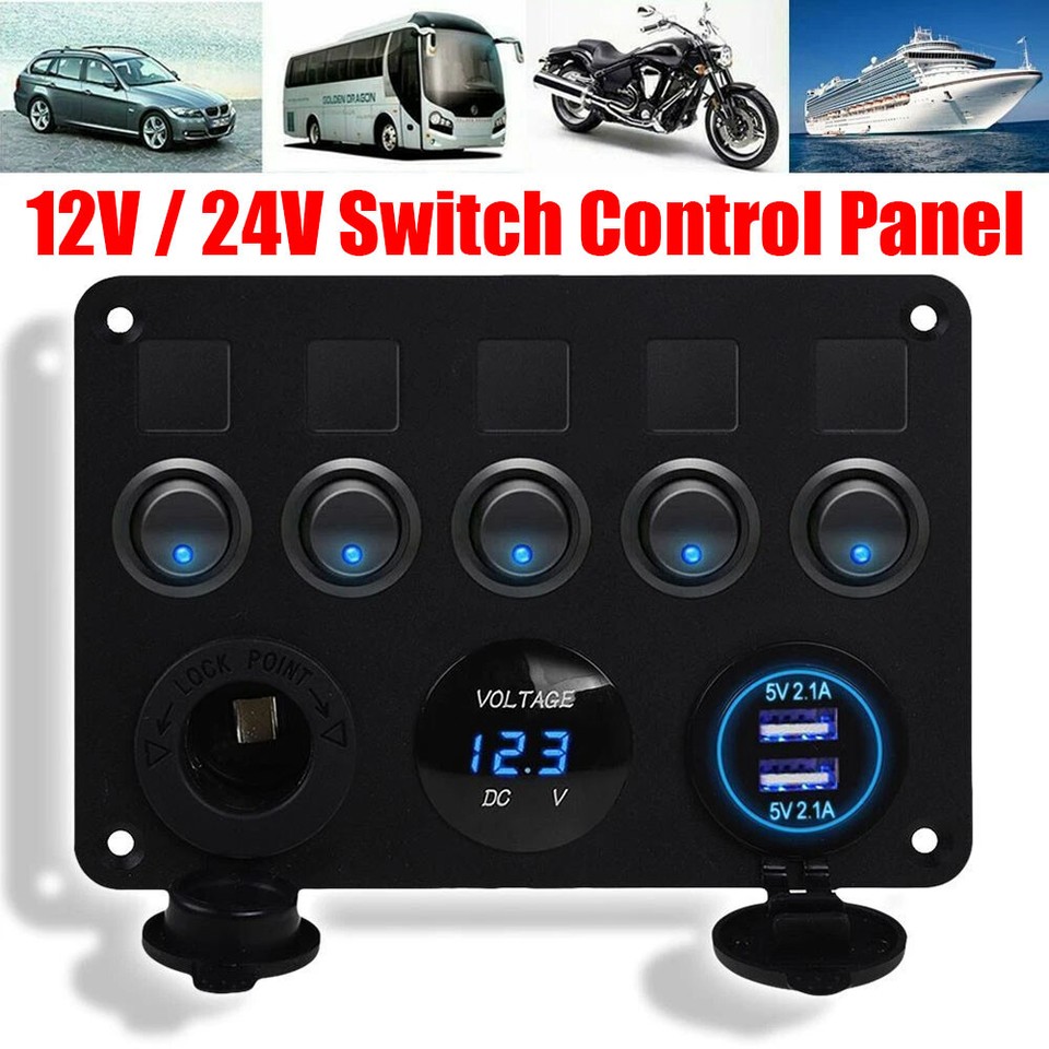 5 Gang 12V 24V LED Light Switch Control Panel For Camper RV Car Boat ...