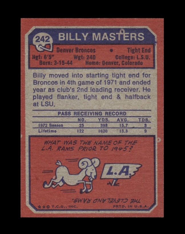 1973 Topps Set-Break #242 Billy Masters NM-MT OR BETTER *GMCARDS* | eBay