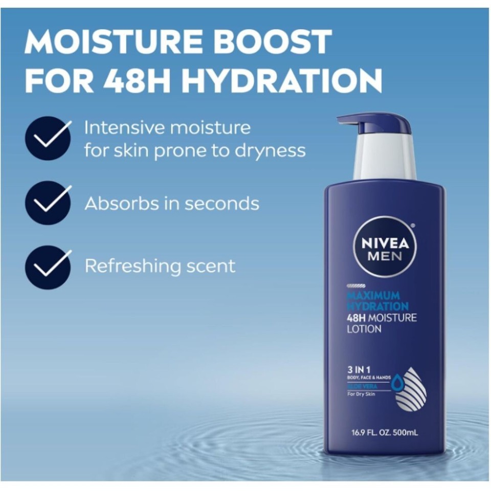 NIVEA MEN Maximum Hydration 48-Hour Moisture Body Lotion for Dry Skin ...