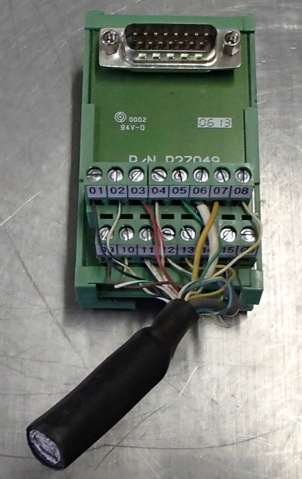 DECA P27049 Terminal Block, 15 Pin, DIN Rail, D-Sub Connector Used Cut ...