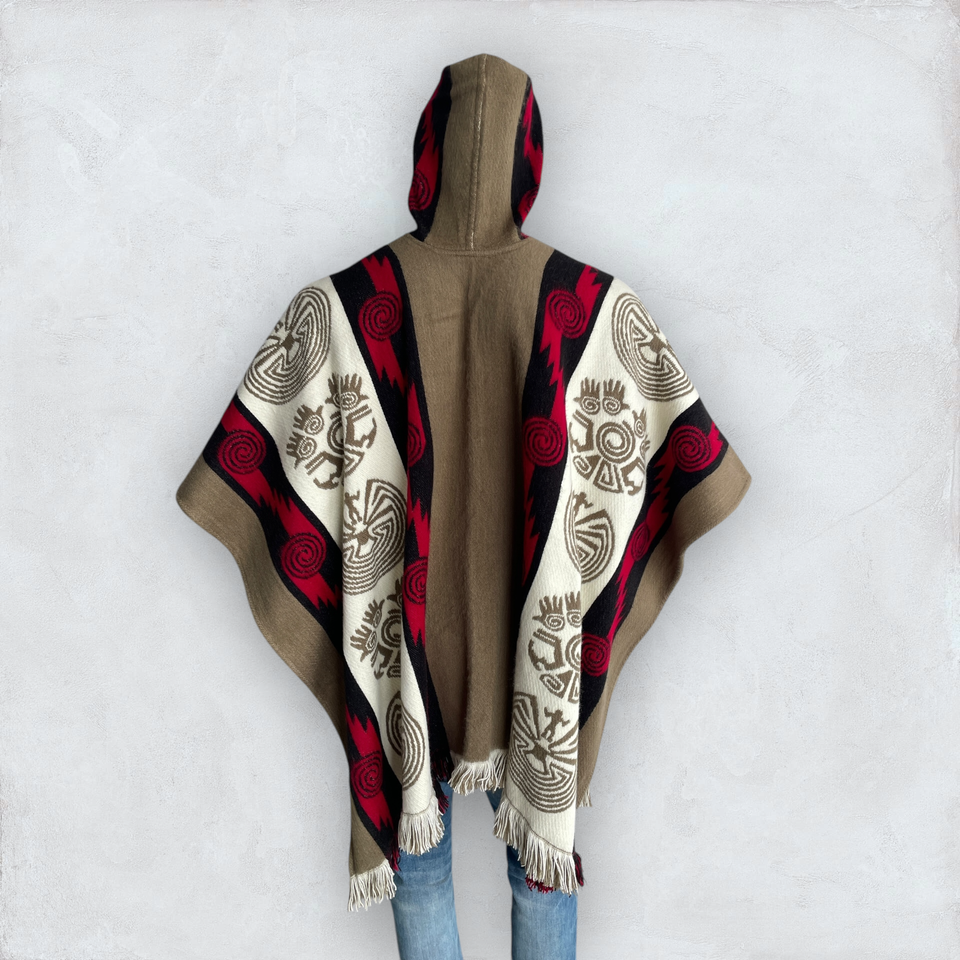Alpaca Wool Poncho in beige/red. Mayan Handcrafted by Indigenous Hand ...