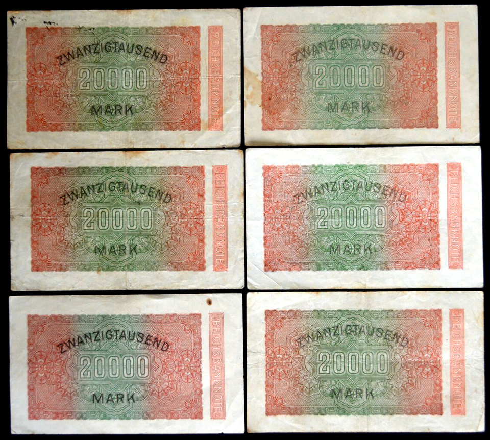 GERMANY REICHSBANKNOT 1923 SMALL CIRCLE WATERMARK 20000 MARK BANKNOTES ...