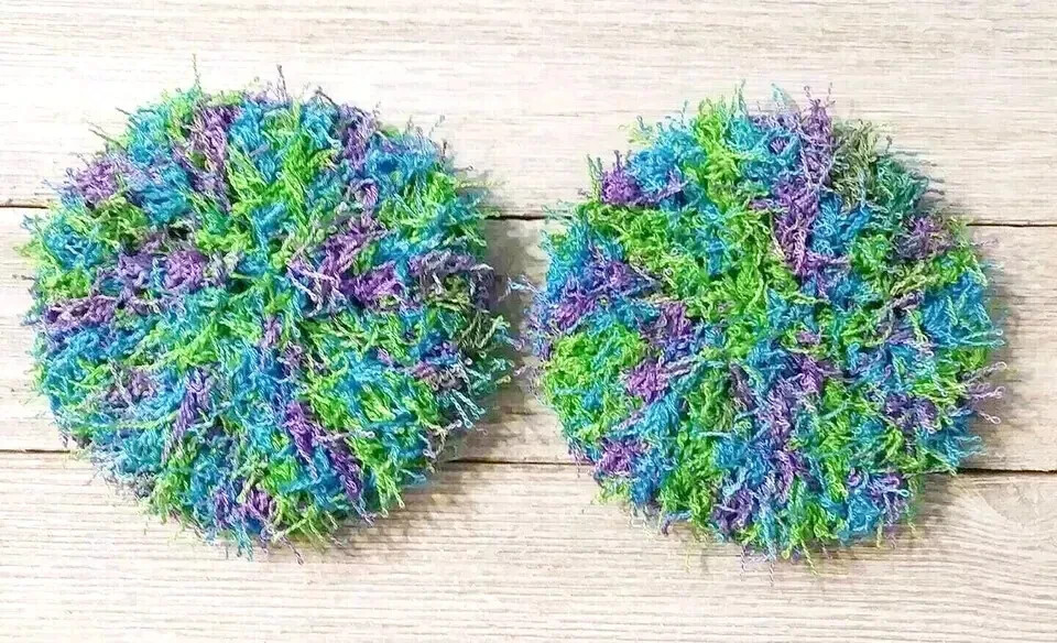crochet handmade kitchen reusable dish scrubbies sponge 3 inch blue ...