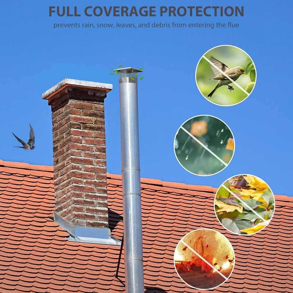 18 Inch Chimney Cap, Stainless Steel Chimney Cover with Screen, Heavy ...