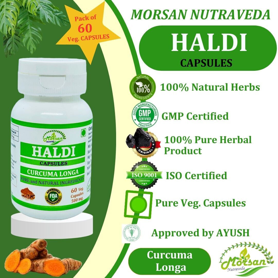 Morsan Nutraveda's Haldi (Curcumin) Capsules | Pack of 2 x 60 x 500 mg ...