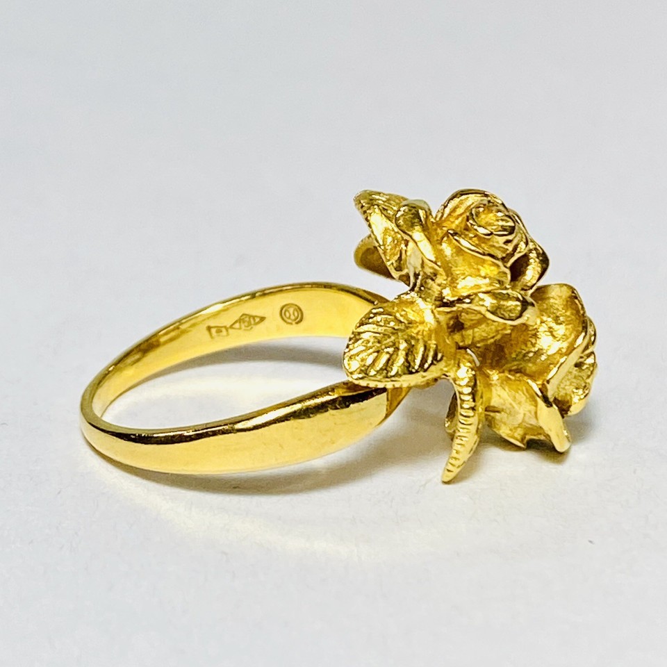 18K Yellow Gold Double Rose Flower Size 6 Ring 7.8g | eBay