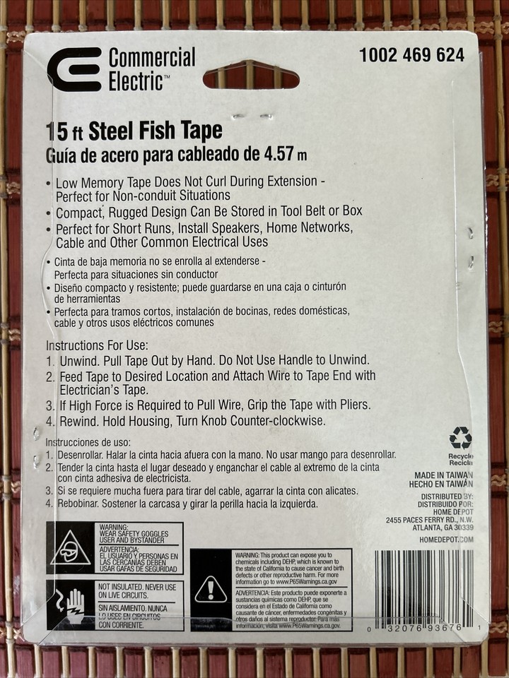 Commercial Electric CE-EFT-15 15ft Flat Steel Wire Fish Tape 1002469624 ...