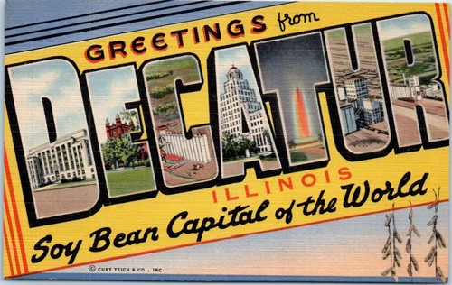 Greetings from DECATUR, Illinois IL linen - Postcard | eBay