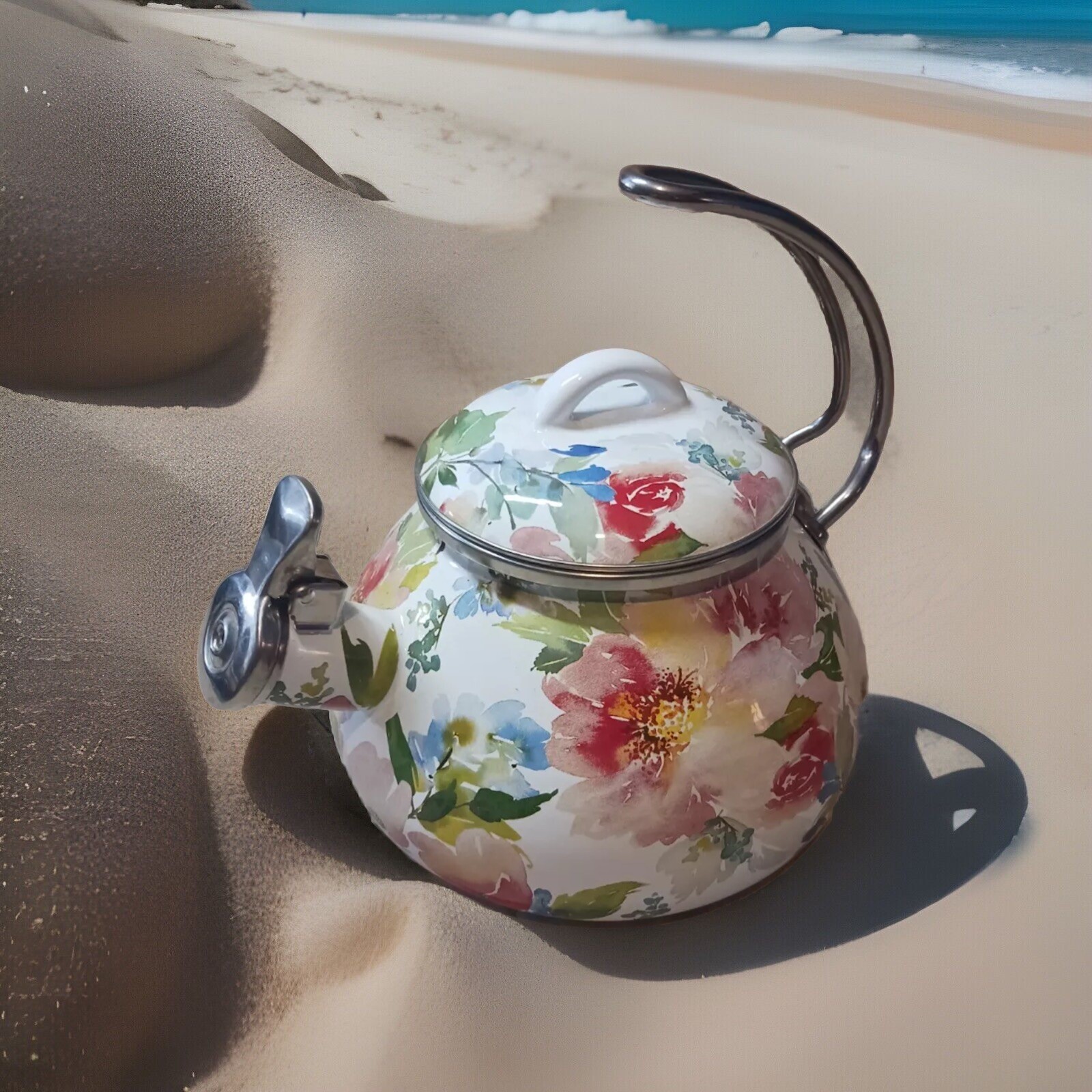 Crofton 2.3 qt Whistling Tea Pot Kettle Spring Floral Enameled Steel ...