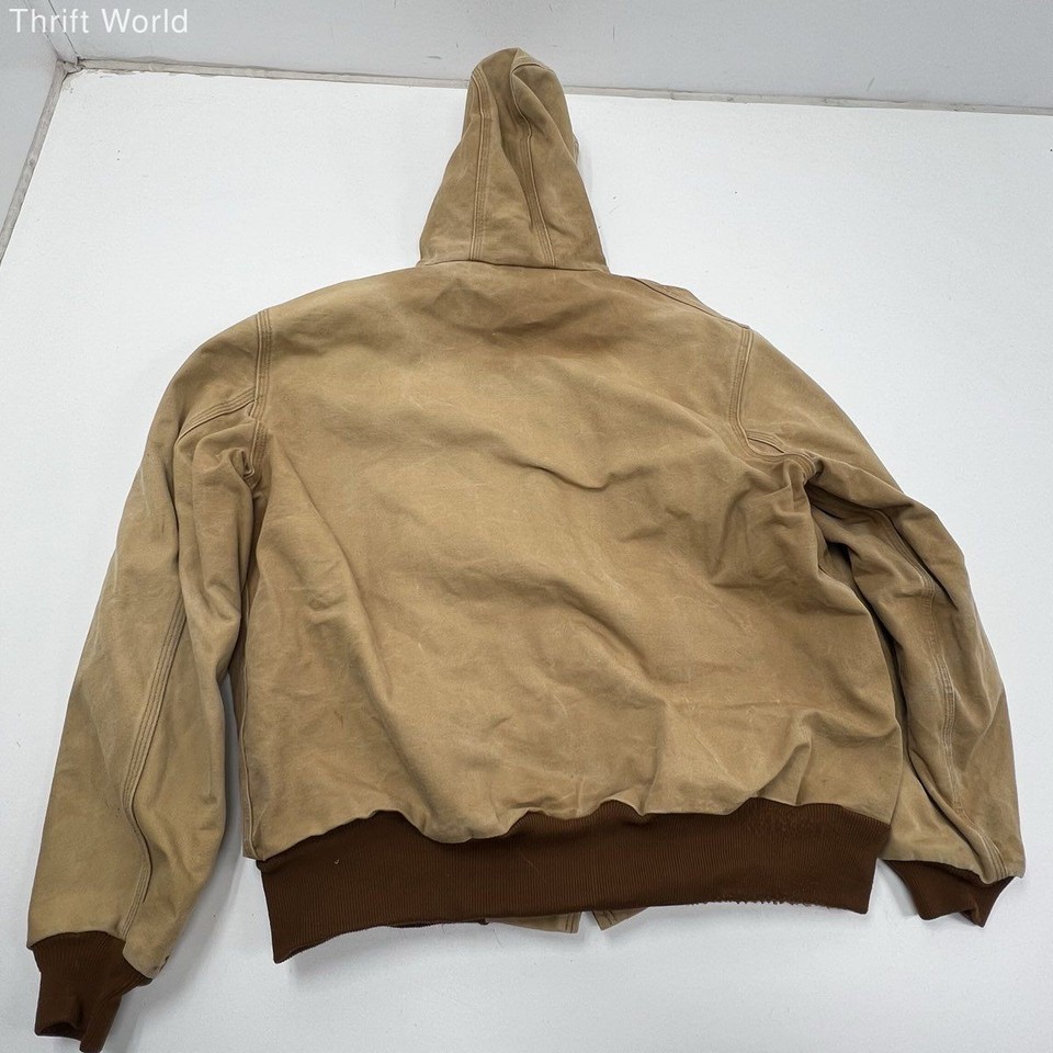 Carhartt J131 Men's Duck Active Jacket Brown Hooded Thermal Lined ...