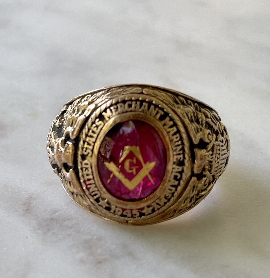 1945 United States Merchant Marine Academy Man 10K Gold Ring - Size 12 ...