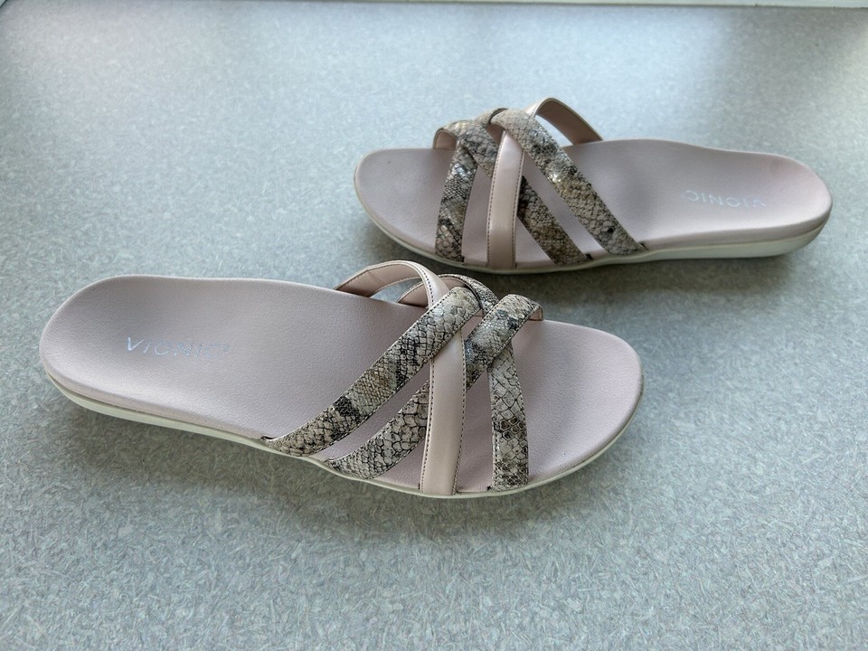 Vionic Sandals Women 9 Dava Leather Slide Casual Slip On Shoes Pink ...