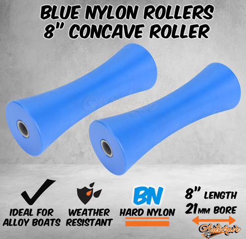 2x Blue Nylon Roller 8" Concave Keel Roller 21mm Bore Alloy Boat ...