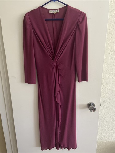 VTG 70s St Gillian Kay Unger Cranberry Plunge V Neck 3/4 Sleeve Dress ...