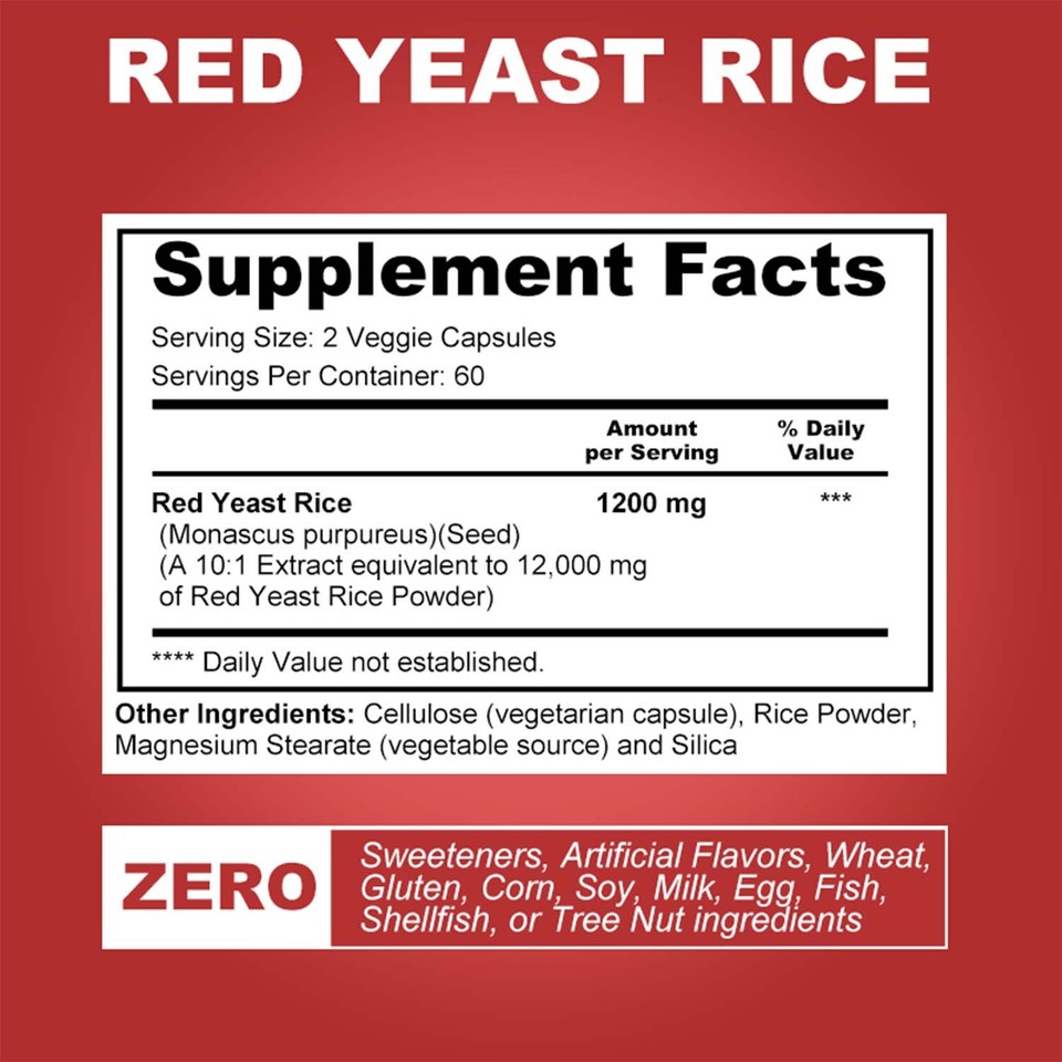 120pcs Red Yeast Rice Capsules 1200mg - Cardiovascular Health, Lower ...