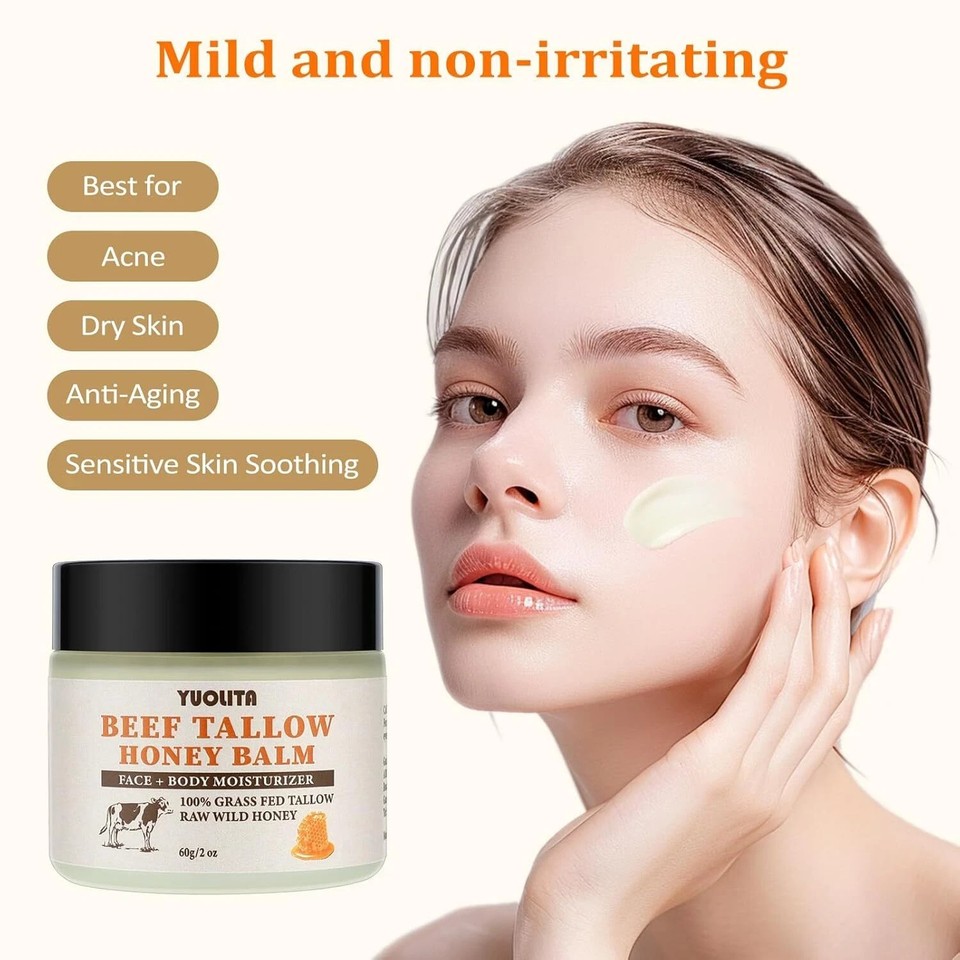 Beef Tallow for Skin, Beef Tallow and Honey Balm, Unscented Grass-Fed ...