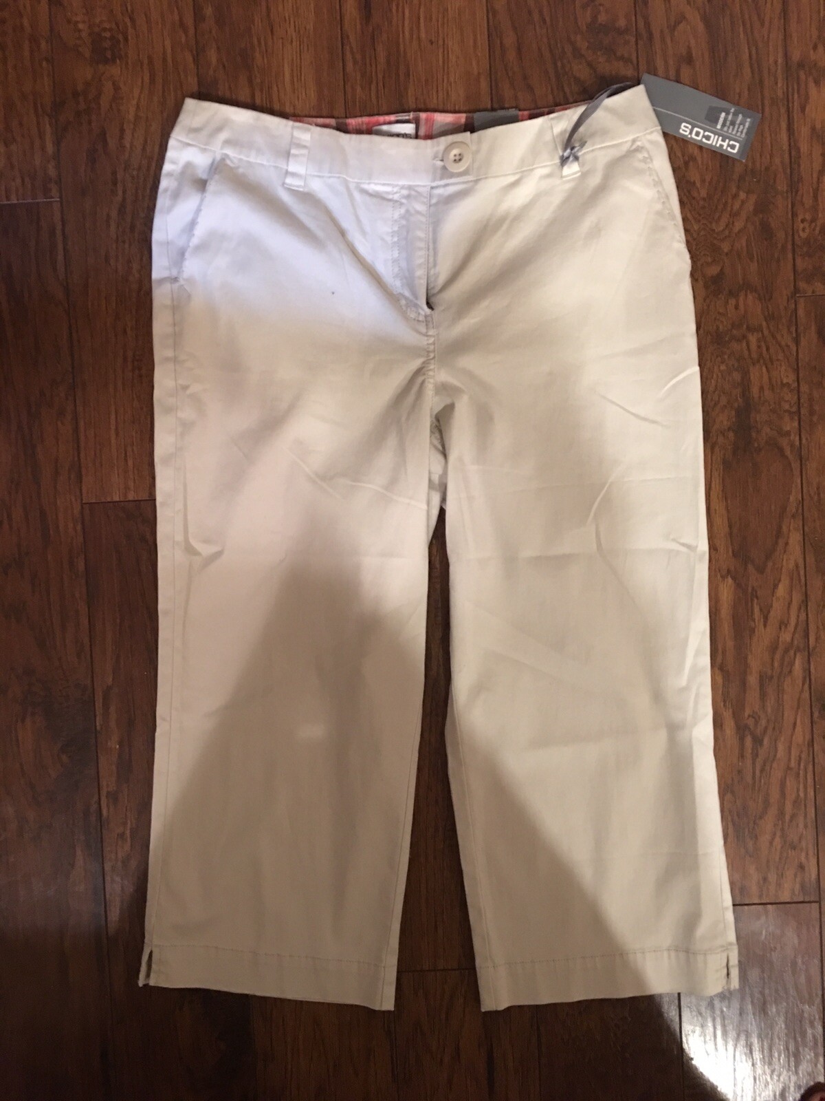 Chico's washed sateen khaki Aaron chino cropped pants size 2 NWT | eBay
