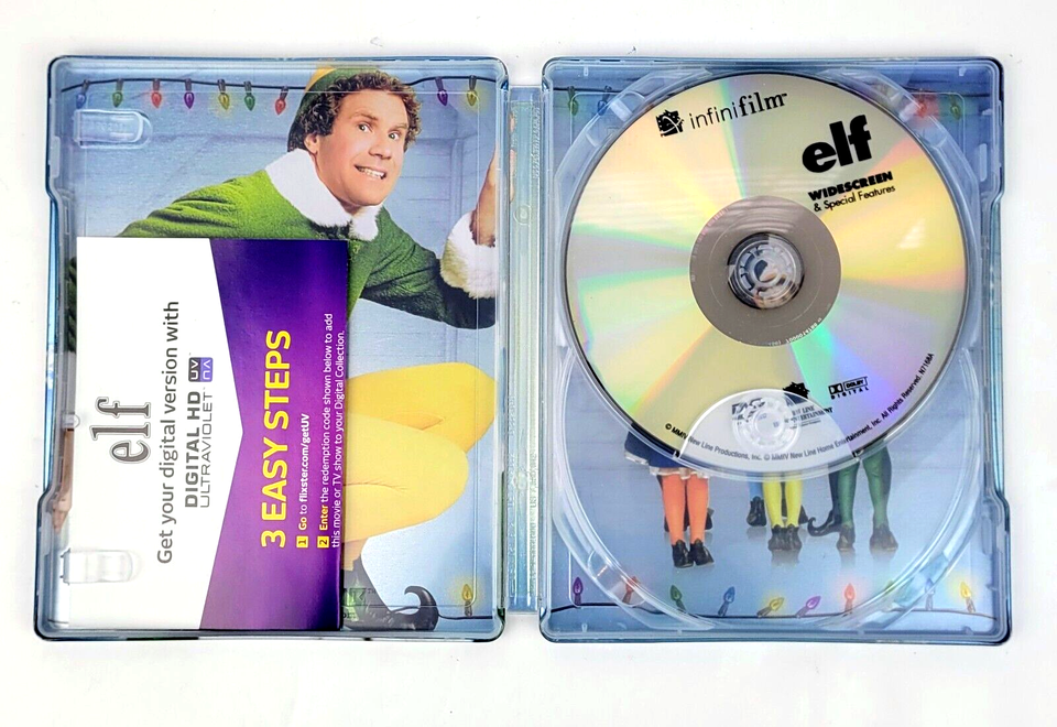 ELF Movie STEELBOOK (Widescreen Blu-ray+DVD) Will Ferrell Christmas ...